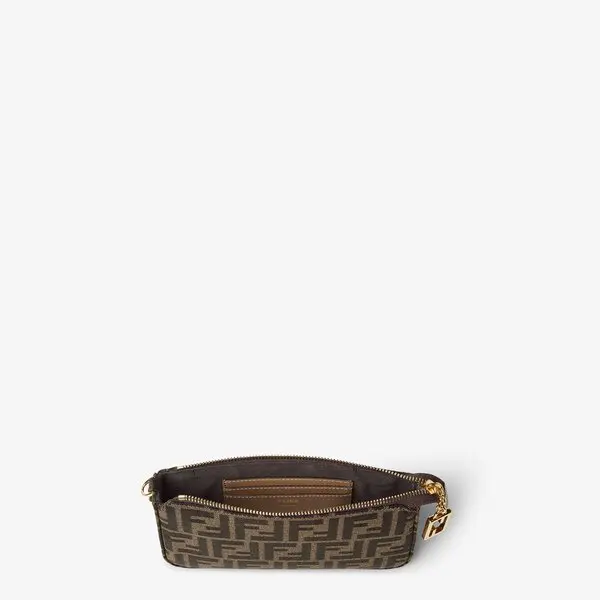 Fendi Tube Pouch Brown Jacquard Ff Fabric Clutch With Chain